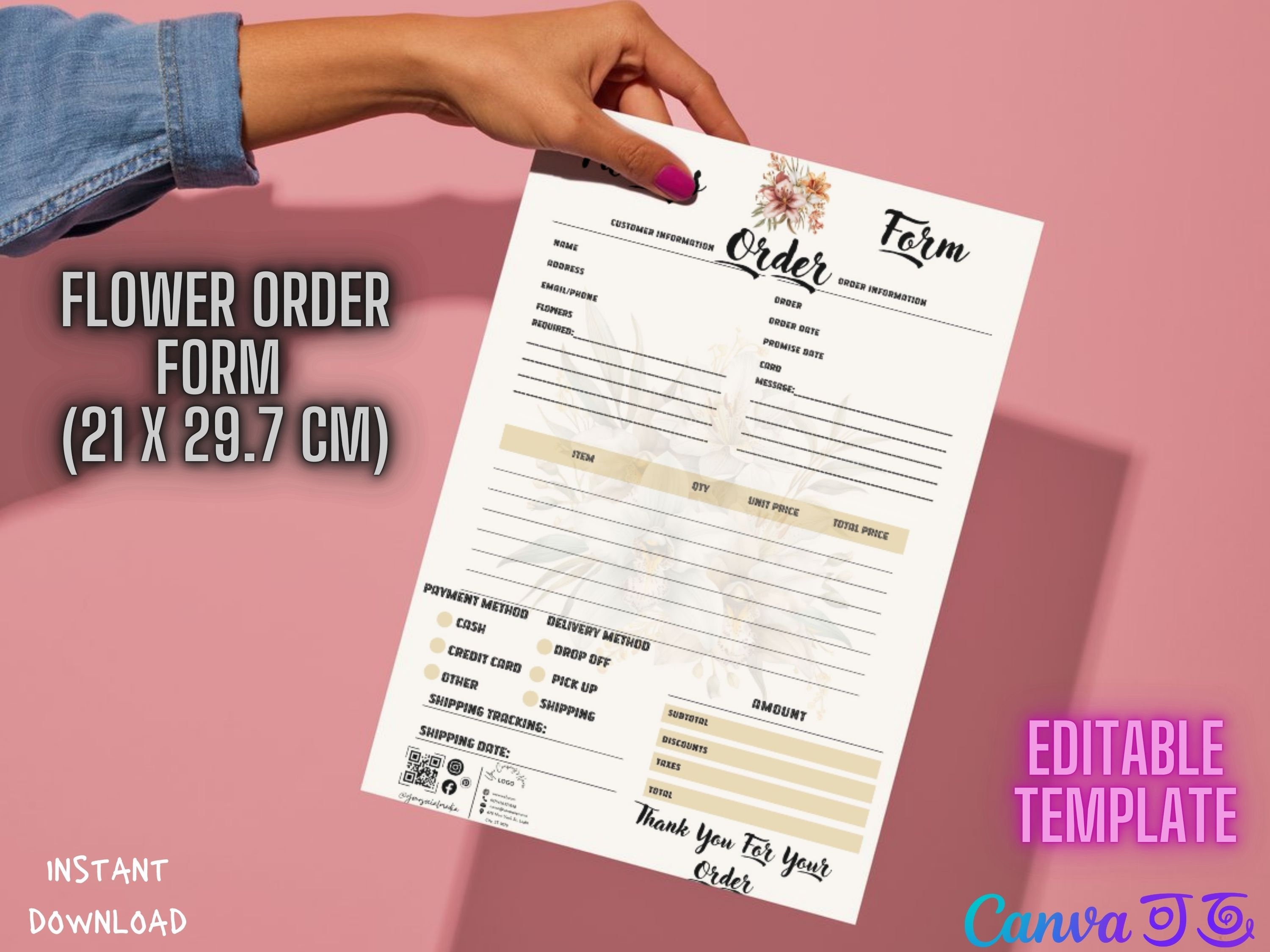 EDITABLE FLORIST ORDER Form Wedding Flowers Printable Flowers Order ...