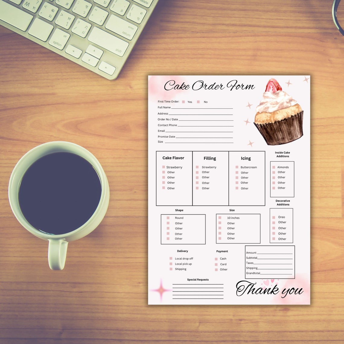 Editable Cake Order Form Template Cupcake Order Form Small Business ...
