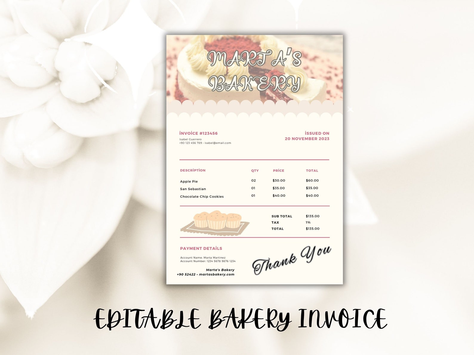 Editable Bakery Invoice Template Cake Invoice Template Custom Invoice ...