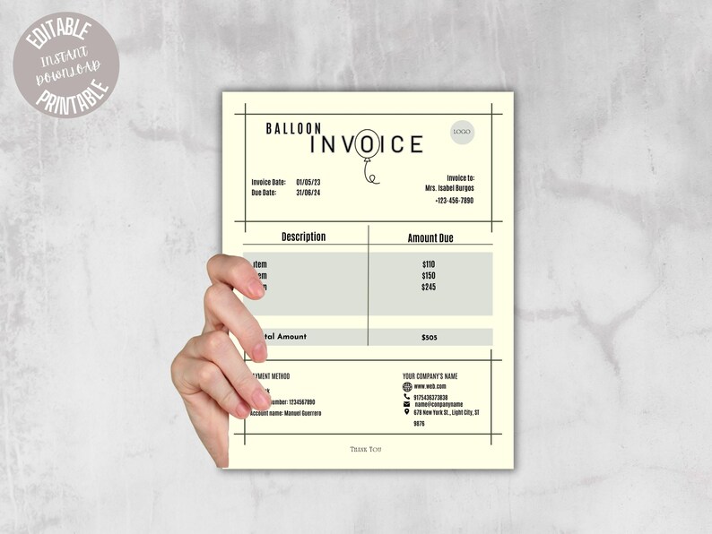 Balloon Invoice & Order Details Balloon Order Invoice Custom Balloon ...