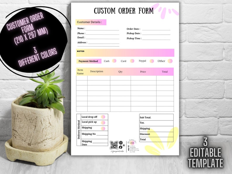 Editable Order Form Template Craft Order Form Etsy Shop Craft Business ...