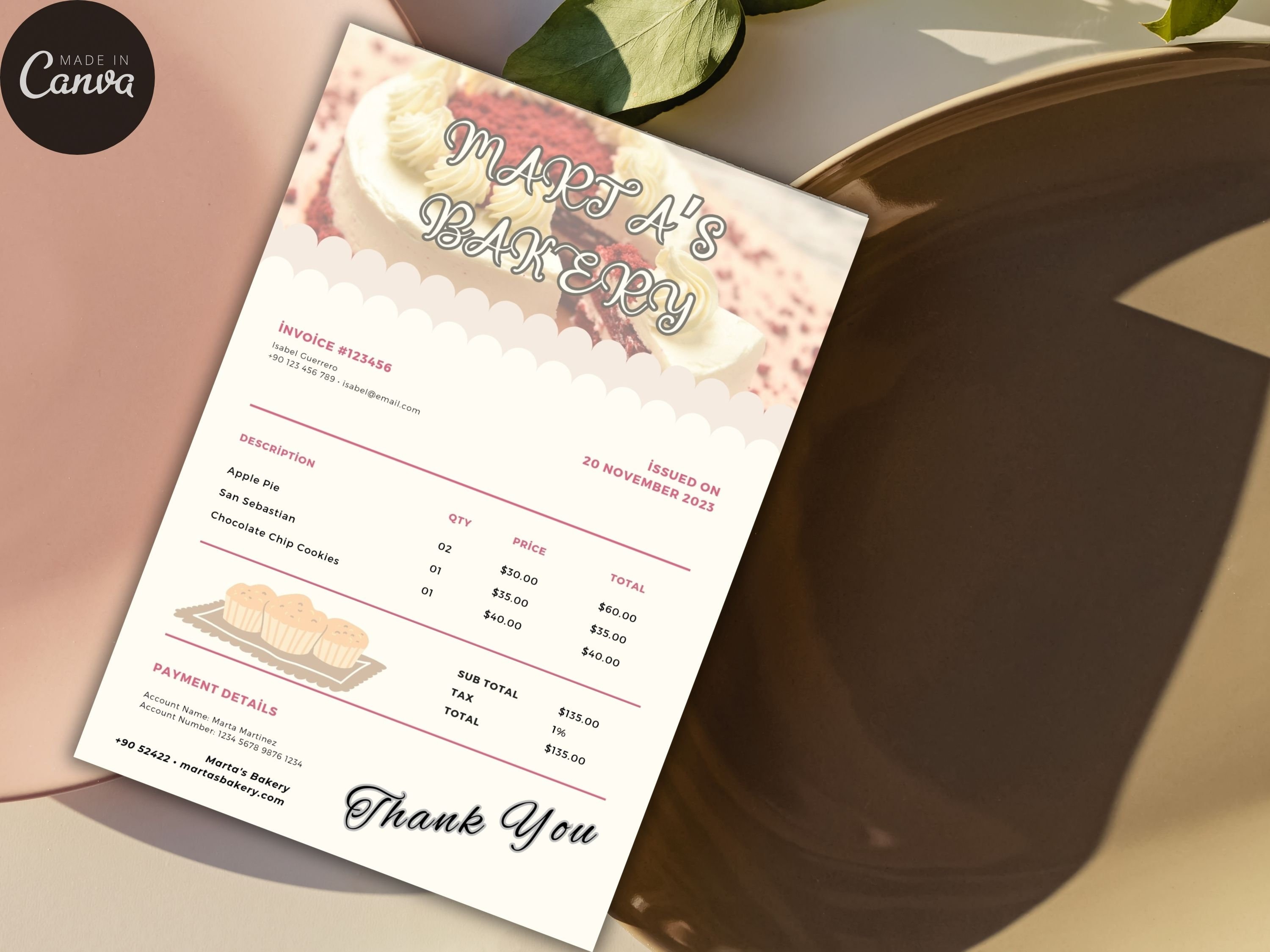 Editable Bakery Invoice Template Cake Invoice Template Custom Invoice ...