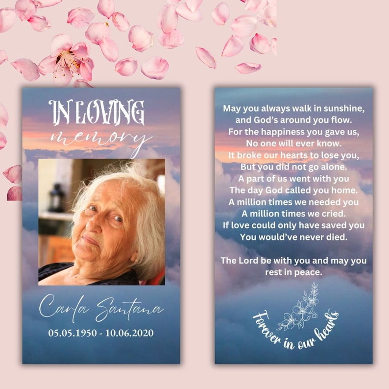 Editable Funeral Prayer Card Template Printable Memorial - Etsy