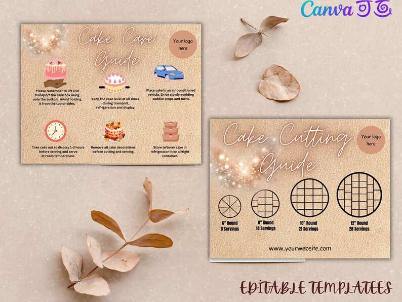Editable Cake Cutting Guide Template Printable Cake Care Guide Cake ...