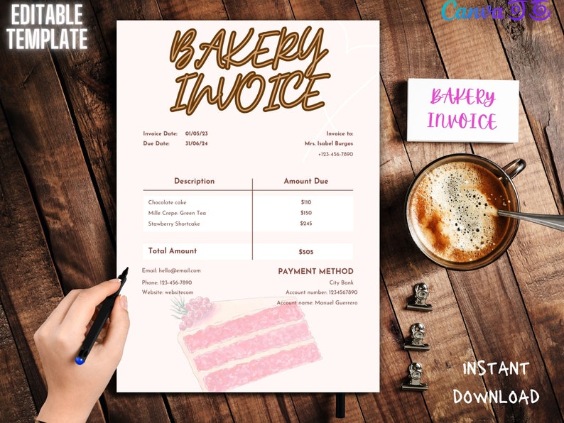 Bakery Invoice Template Receipt Template Business Template Printable ...