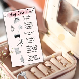 Editable Jewelry Care Card Template Printable Jewelry Care Instructions ...