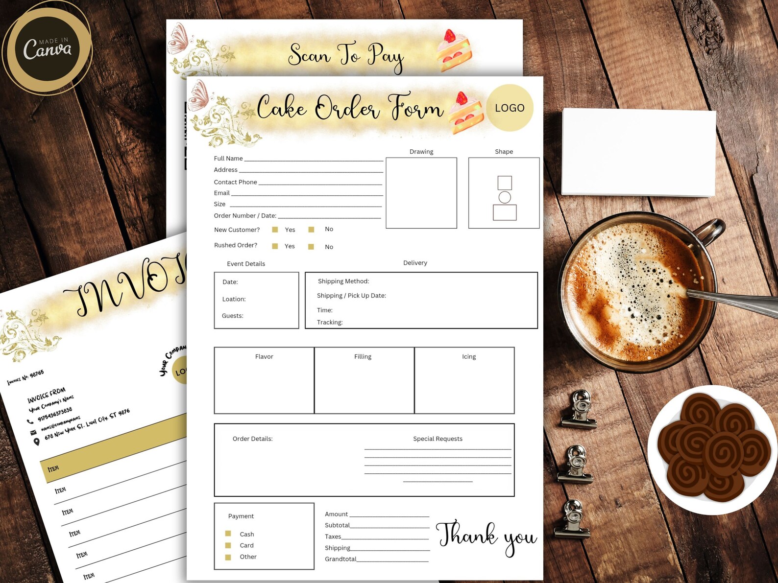 Editable Cake Order Form Cake Invoice Scan to Pay Bakery Order Form ...