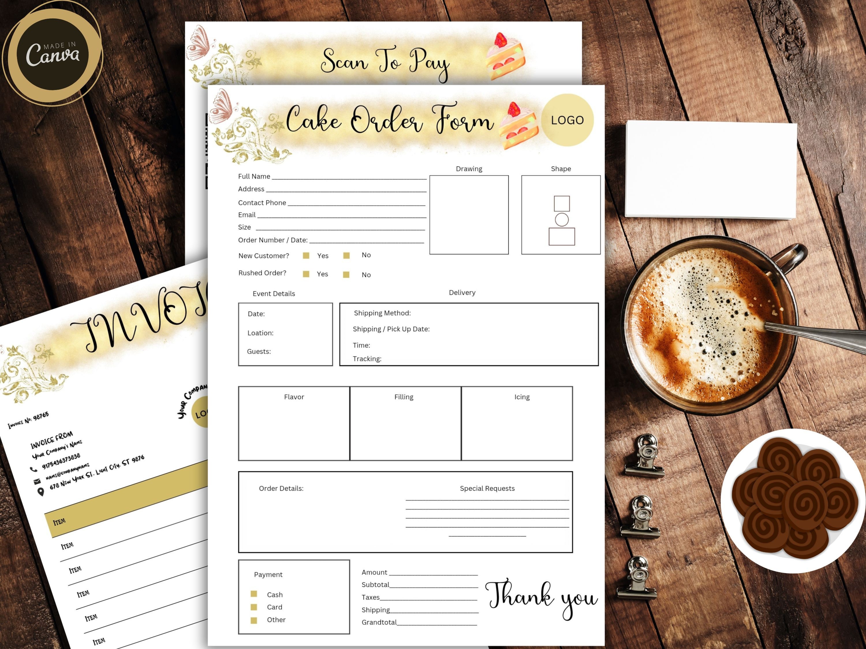Editable Cake Order Form Cake Invoice Scan to Pay Bakery Order Form ...