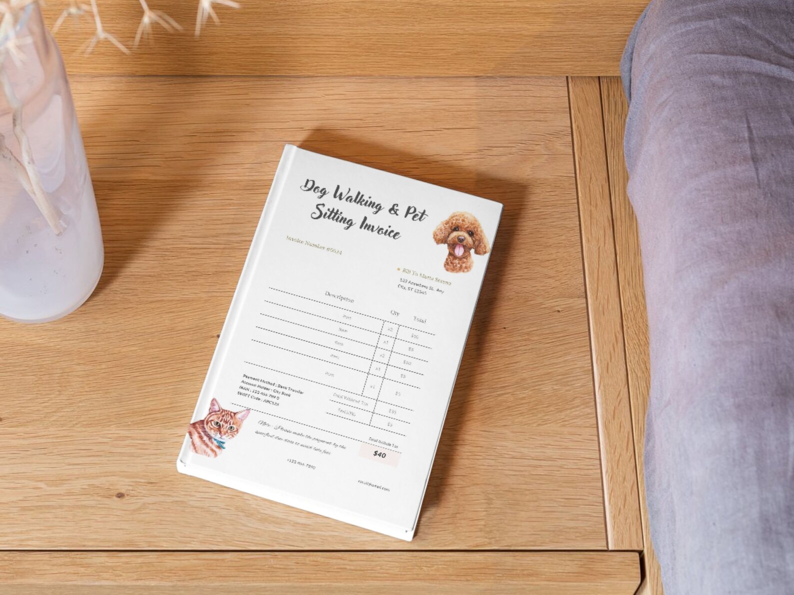 Pet Sitting Invoice Template for Dog Walking Pet Care Dog Grooming and ...