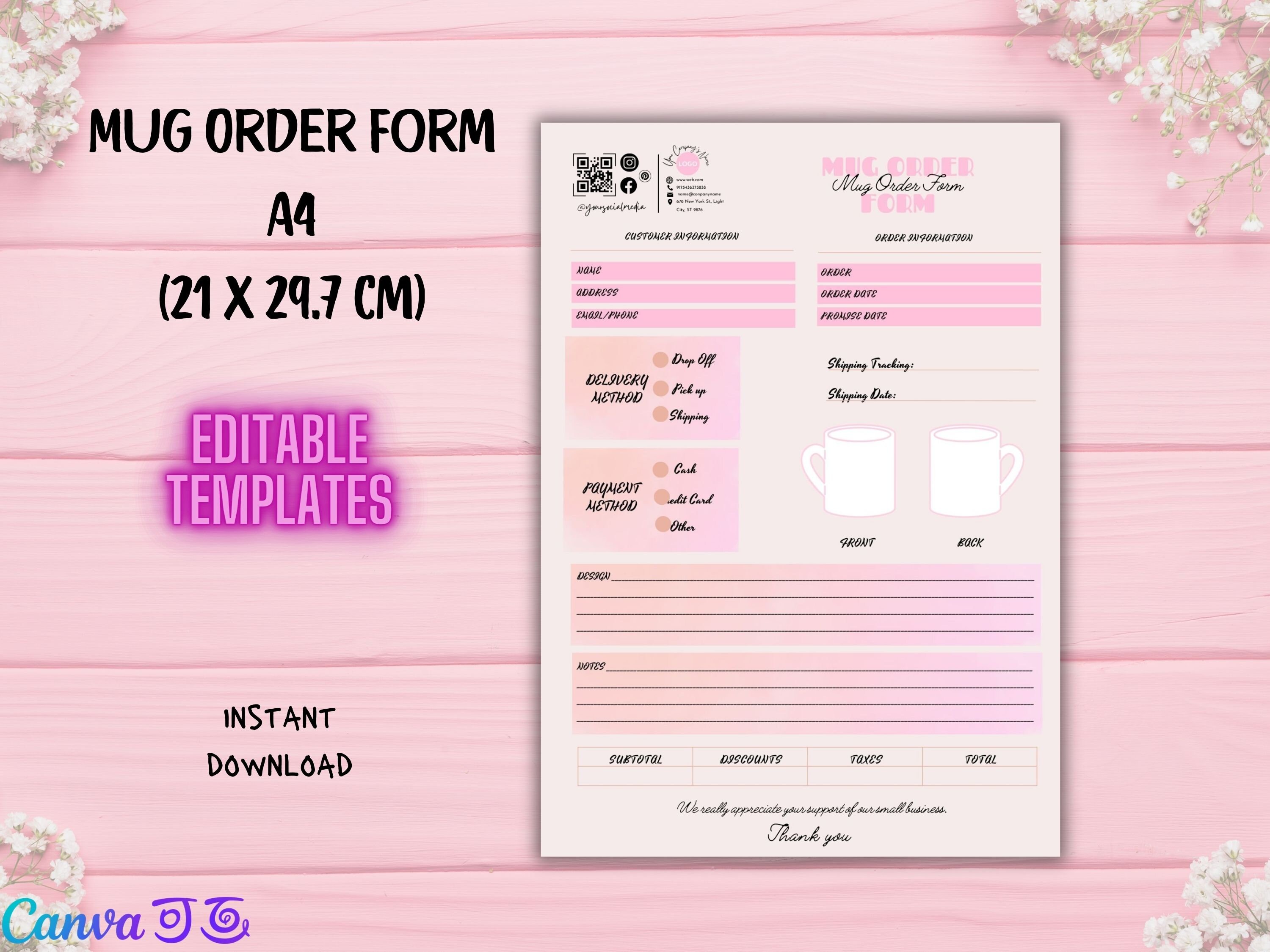 Editable Mug Order Form Coffee Cup Printable Order Form Editable Small ...