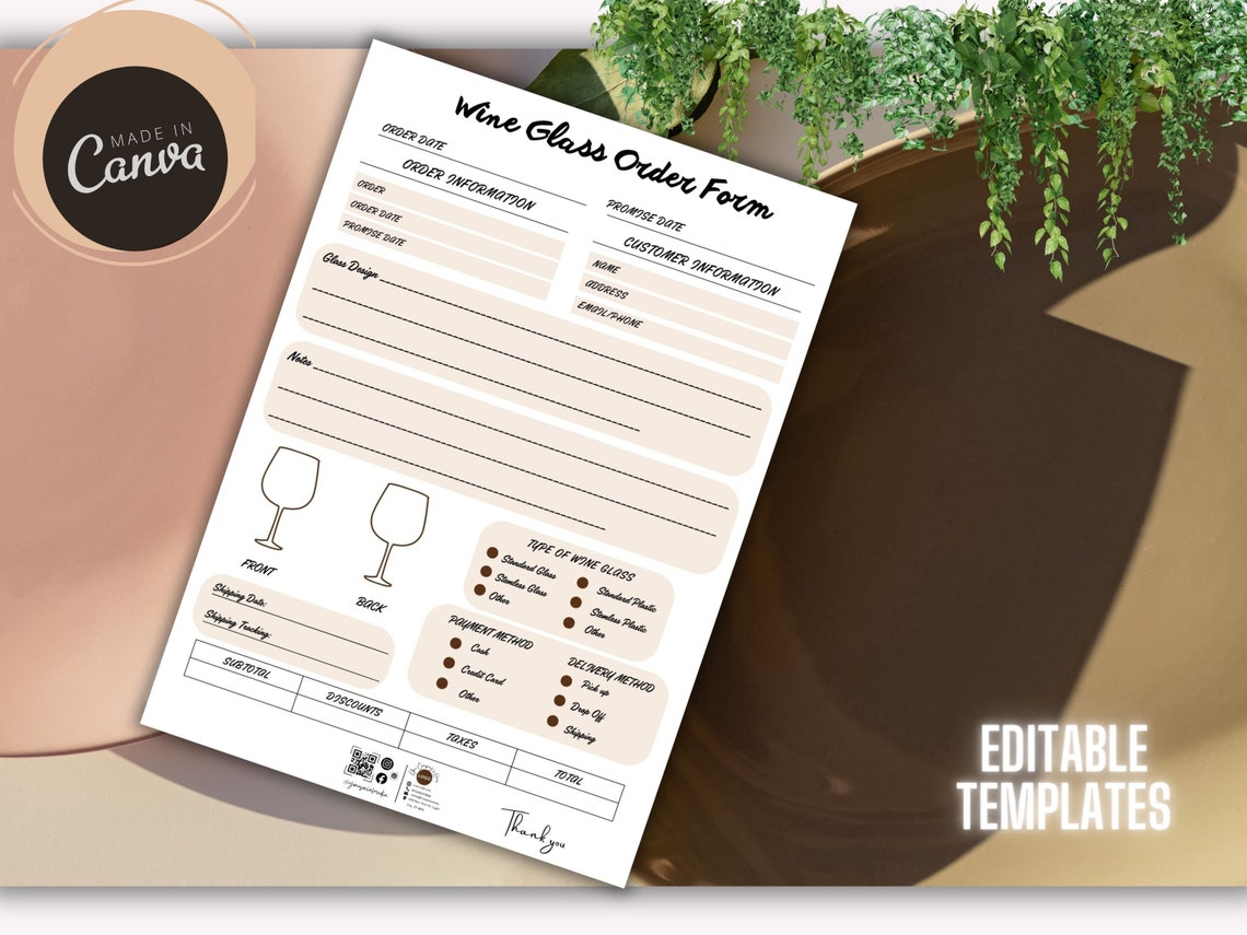 Wine Glass Order Form Editable Small Business Forms Craft Order Form ...