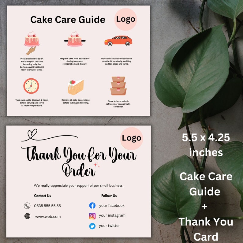 Cake Care Card Cake Instructions Cake Card Template Cake Care Cards ...