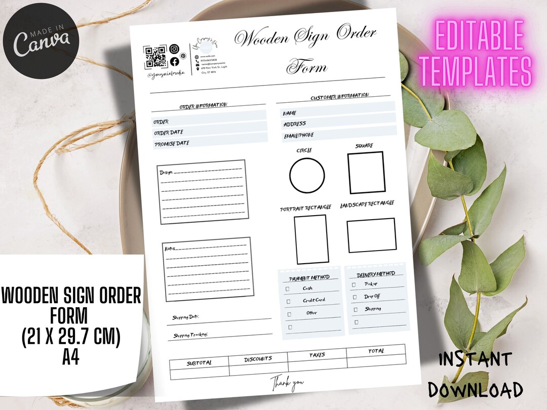 Wooden Sign Order Form Template Printable Craft Sign Order Form ...