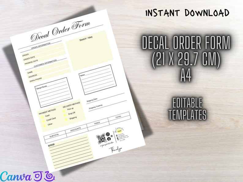 Decal Order Form Editable Canva Template Vinyl Crafters Order Forms ...