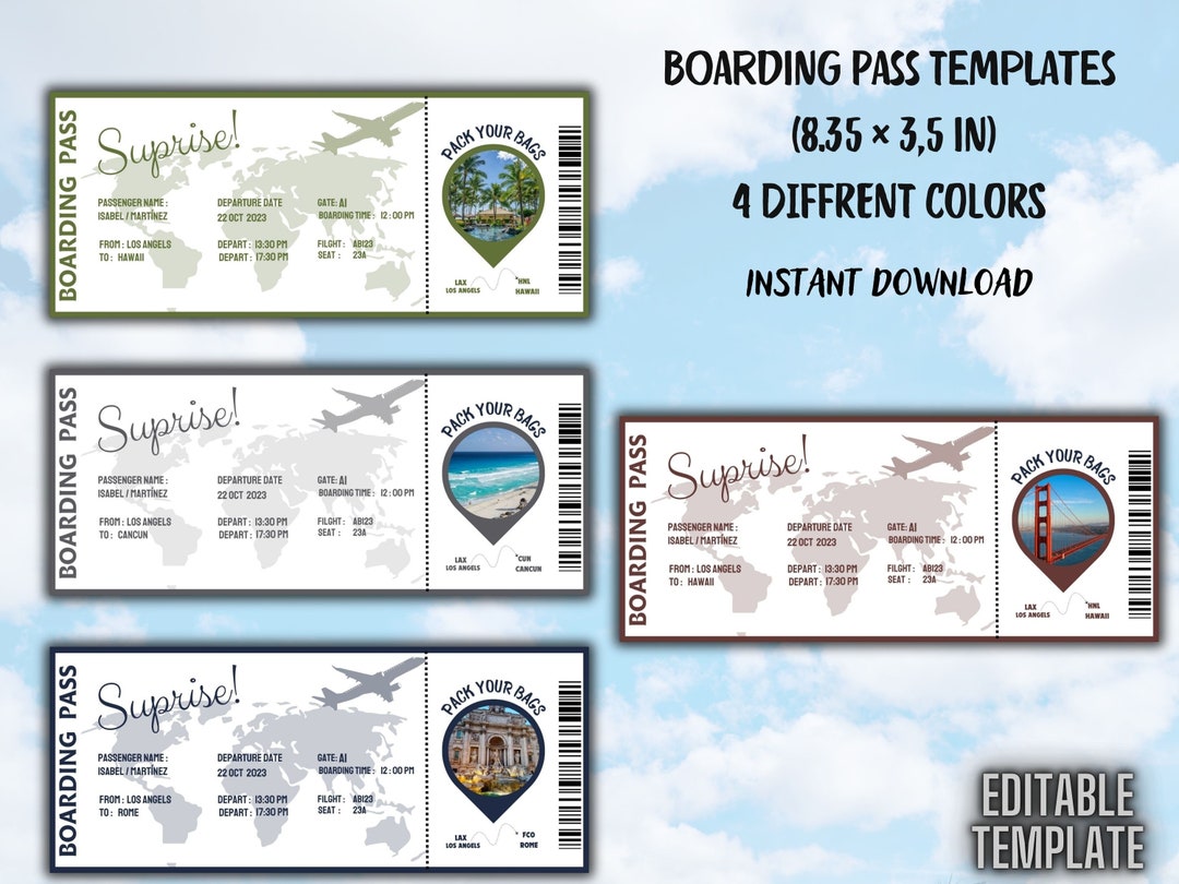Editable Boarding Pass Template Printable Personalized Airline Ticket ...