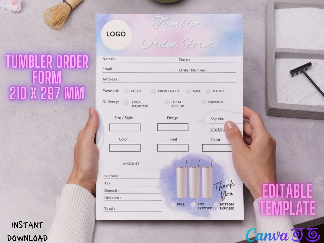 Editable Tumbler Order Form Template Custom Tumbler Order Form ...