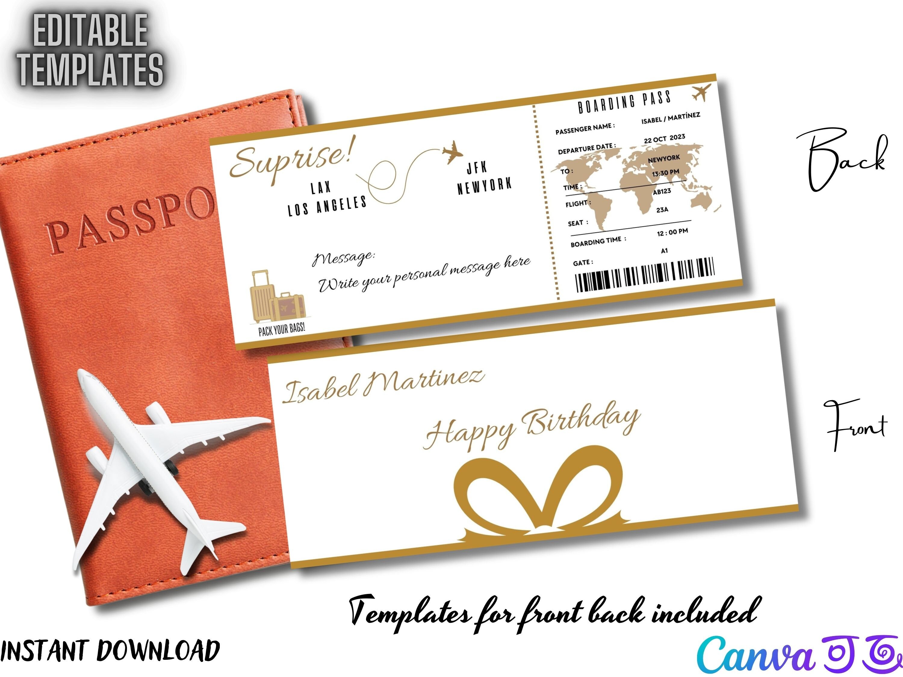 Happy Birthday Boarding Pass Template Printable Surprise Fake Airline ...