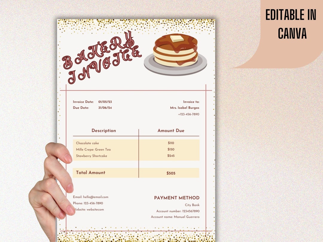 Bakery Invoice Cake Invoice Template Editable Custom Order Form ...