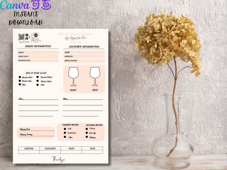 Wine Glass Order Form Editable Small Business Forms Craft Order Form ...