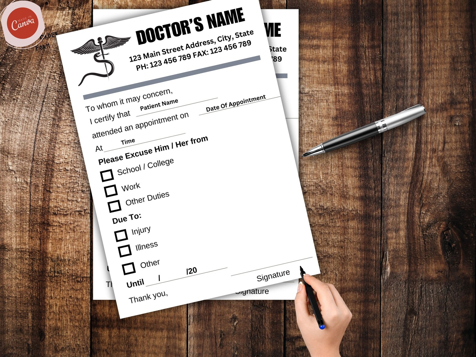 Editable Doctor Excuse Note for Work Doctor Excuse Letter Form Doctor's ...