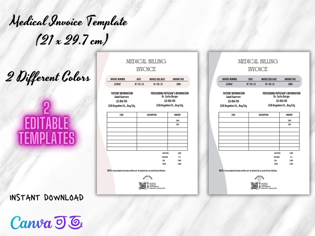 Editable Medical Invoice Template Custom Doctor's Medical Bill Receipt ...