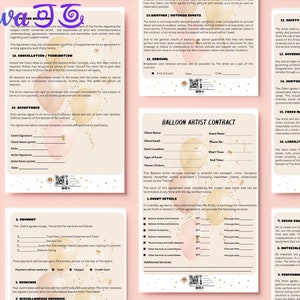 Editable Balloon Contract Printable Balloon Artist Contract Template ...