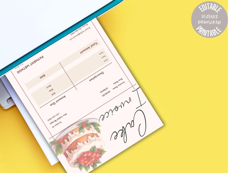 Cake Invoice Template Editable, Custom Order Form Printable for Small ...
