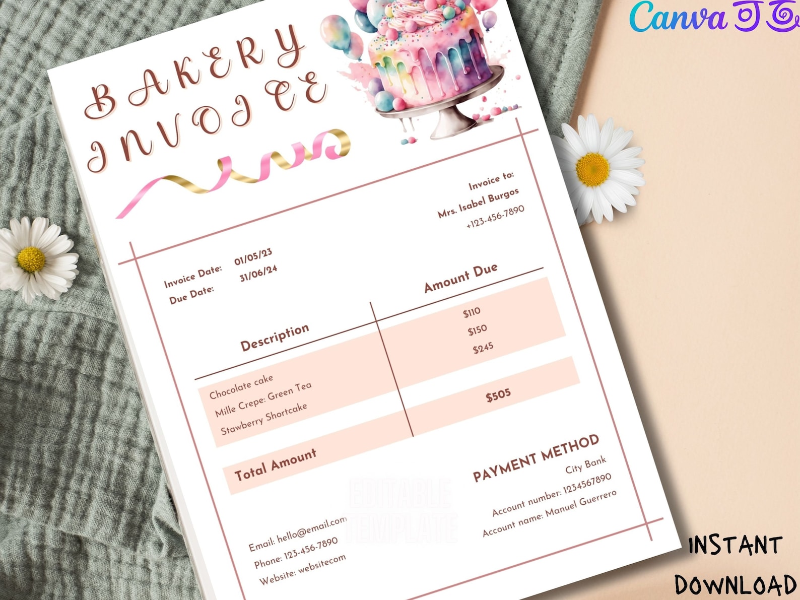 Bakery Invoice Wedding Baker Invoice Bakery Invoice Template Canva ...
