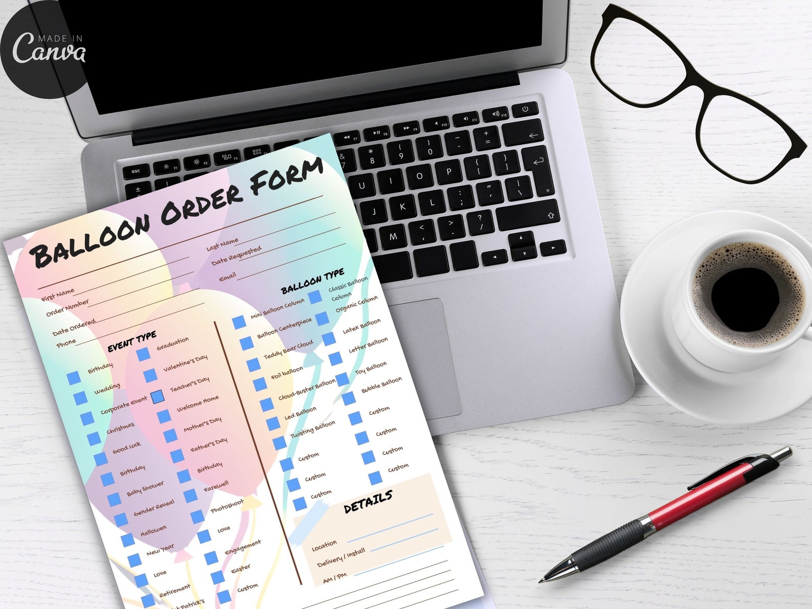 Editable Balloon Order Form Template Balloon Order Tracker Custom ...