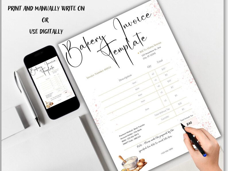 Bakery Invoice Editable Template DIY Edit Business Invoice Form ...