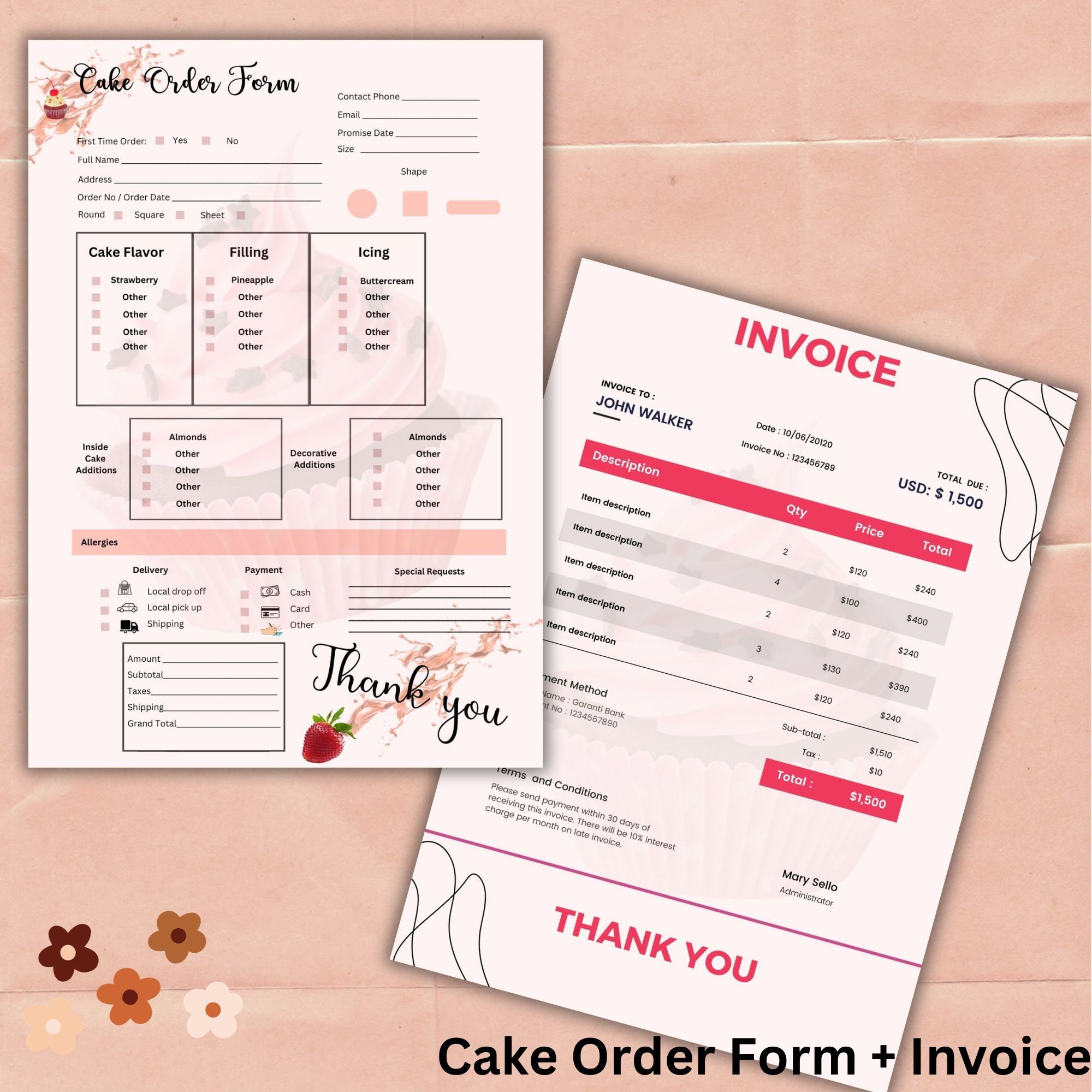 Bakery Order Form Cake Order Form Template Cookie Order Form Digital ...
