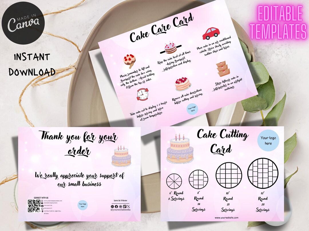 Cake Cutting Guide Cake Care Card Thank You Card Wedding Cake Cutting ...