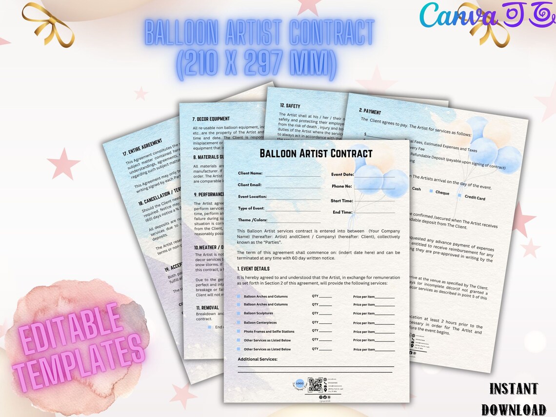 Balloon Contract Editable Balloon Decor Contract Balloon Artist ...
