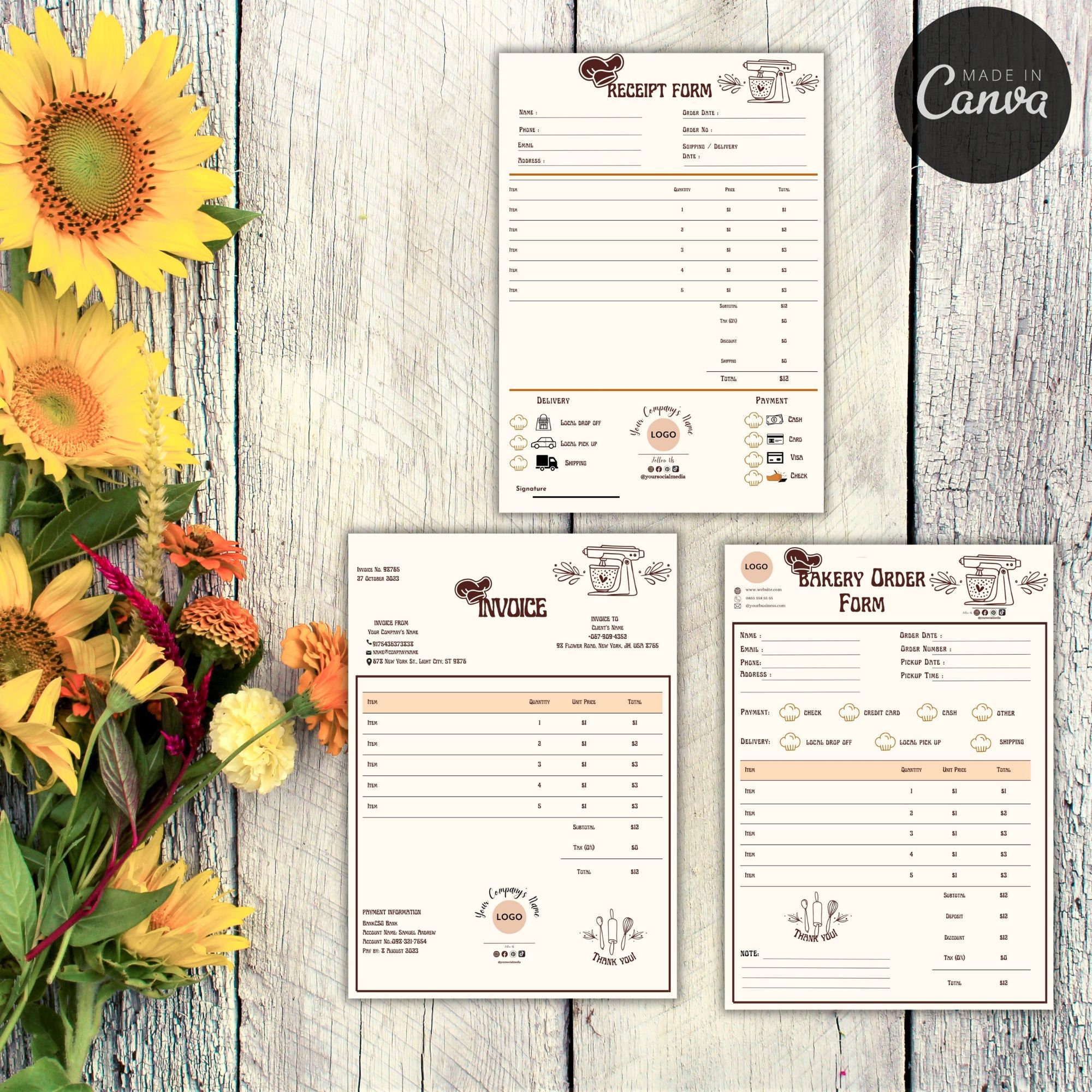 Small Business Bakery Form Cake Business Bundle Bakery Invoice Template ...