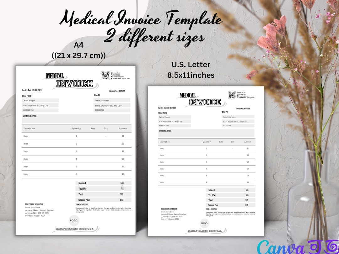 Editable Medical Invoice Template Minimalist Business Invoice Custom ...