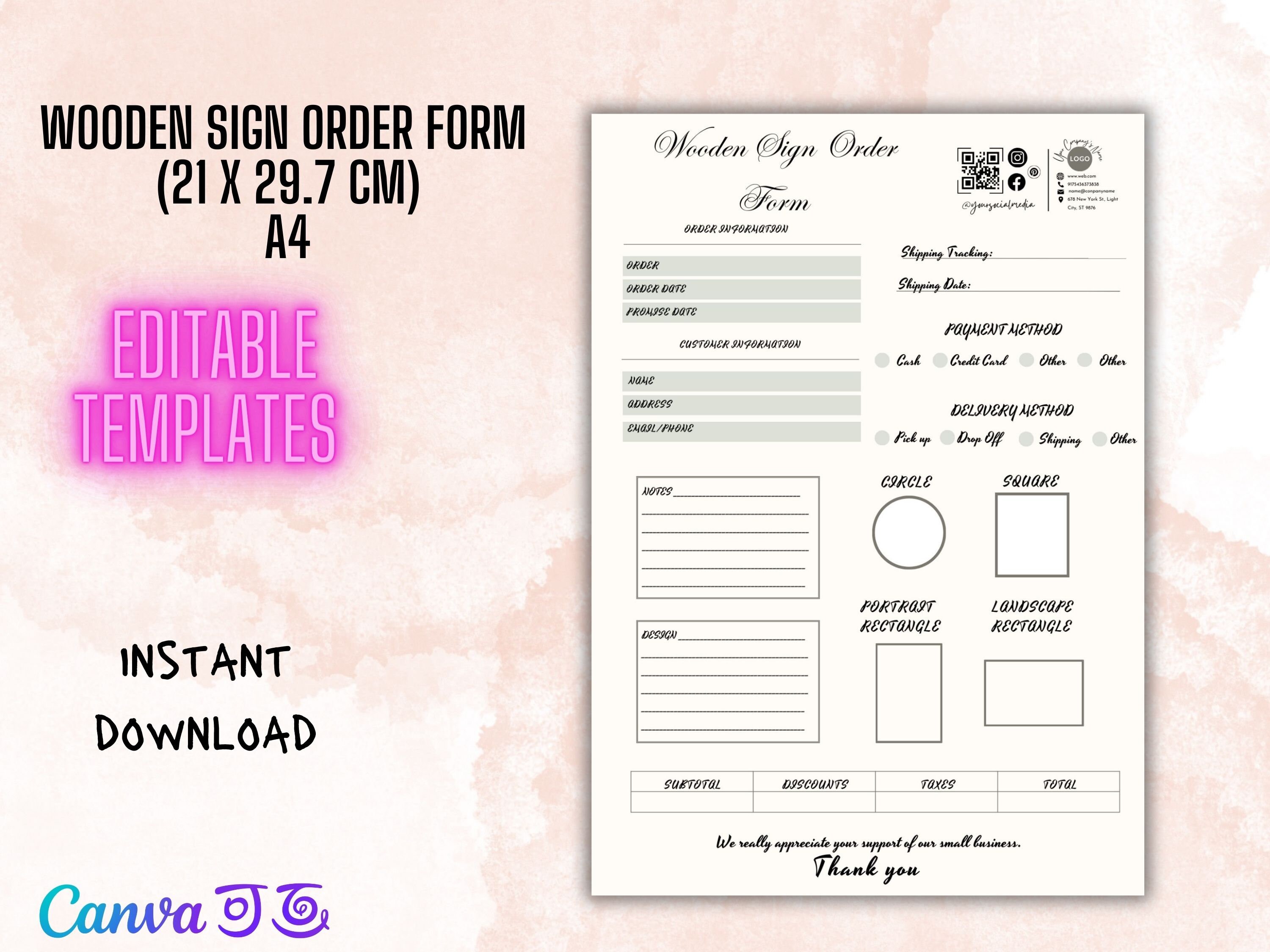 Wooden Sign Order Form Template Printable Craft Sign Order Form ...