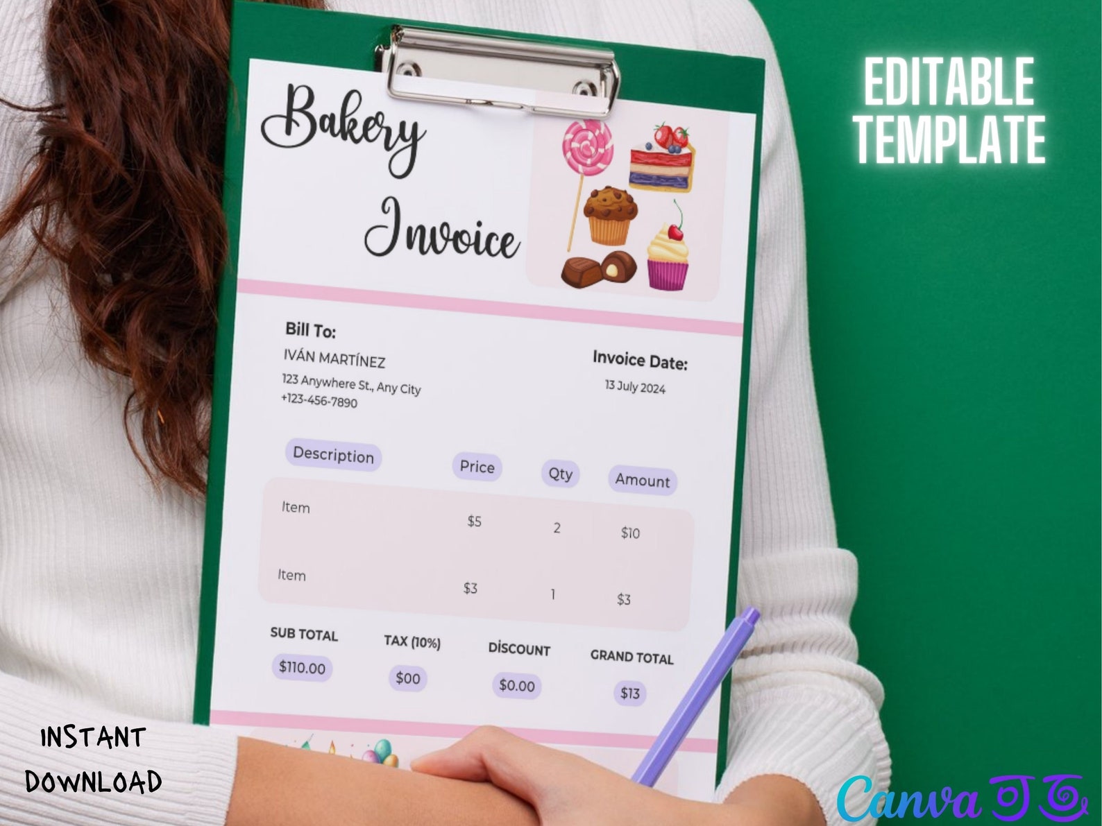 Bakery Invoice Template Receipt Template Business Template Printable ...