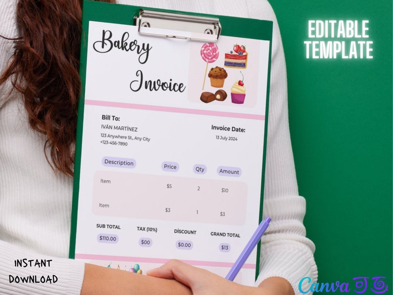 Bakery Invoice Template Receipt Template Business Template Printable ...