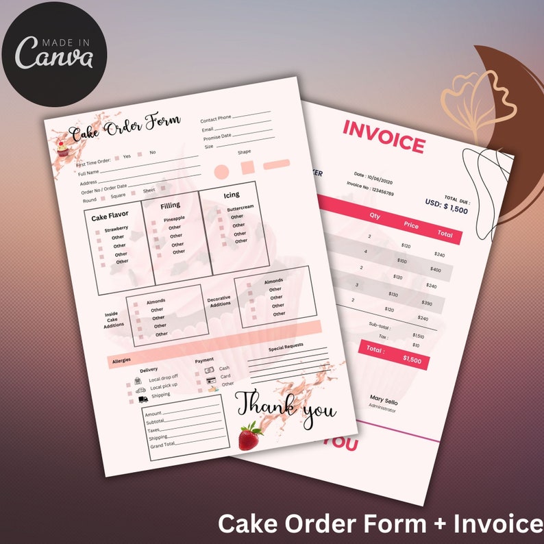 Bakery Order Form Cake Order Form Template Cookie Order Form Digital ...