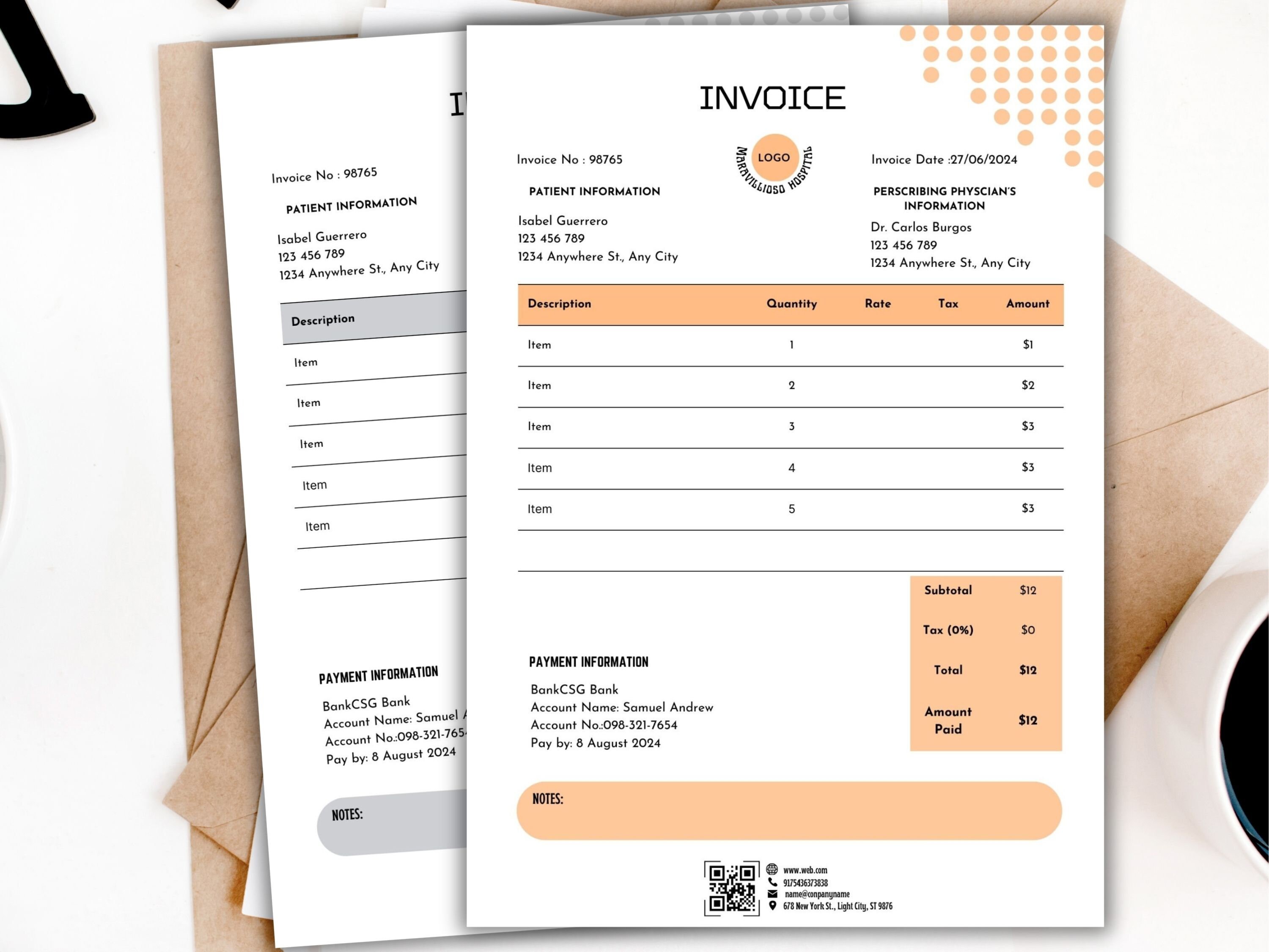 Editable Medical Invoice Template Minimalist Business Invoice Custom ...