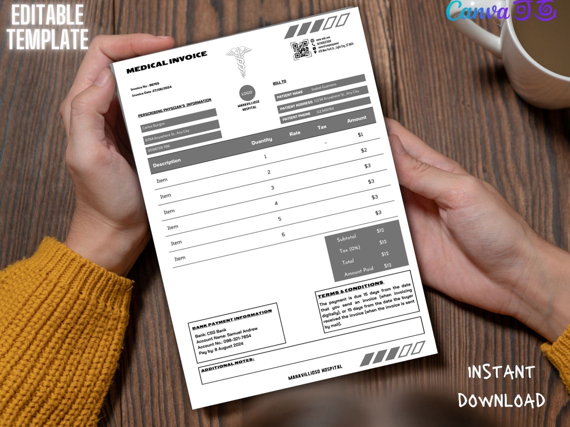 Printable Medical Invoice Doctor's Bill Release Business Invoice ...