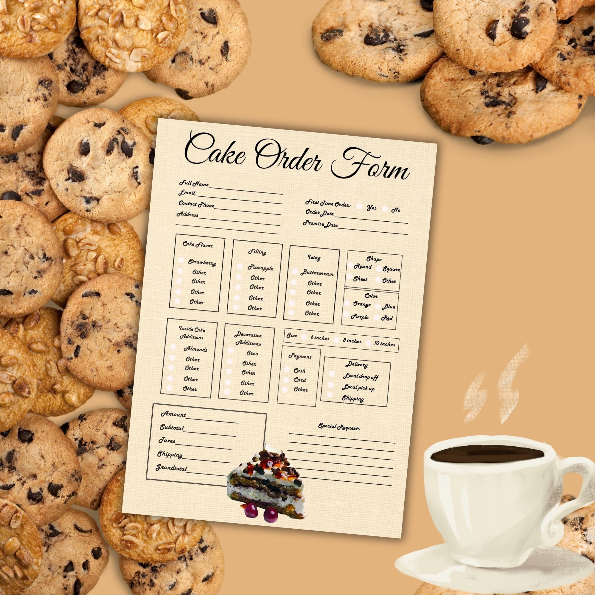 Custom Cake Order Form Editable, Bakery Order Form Printable, Small ...