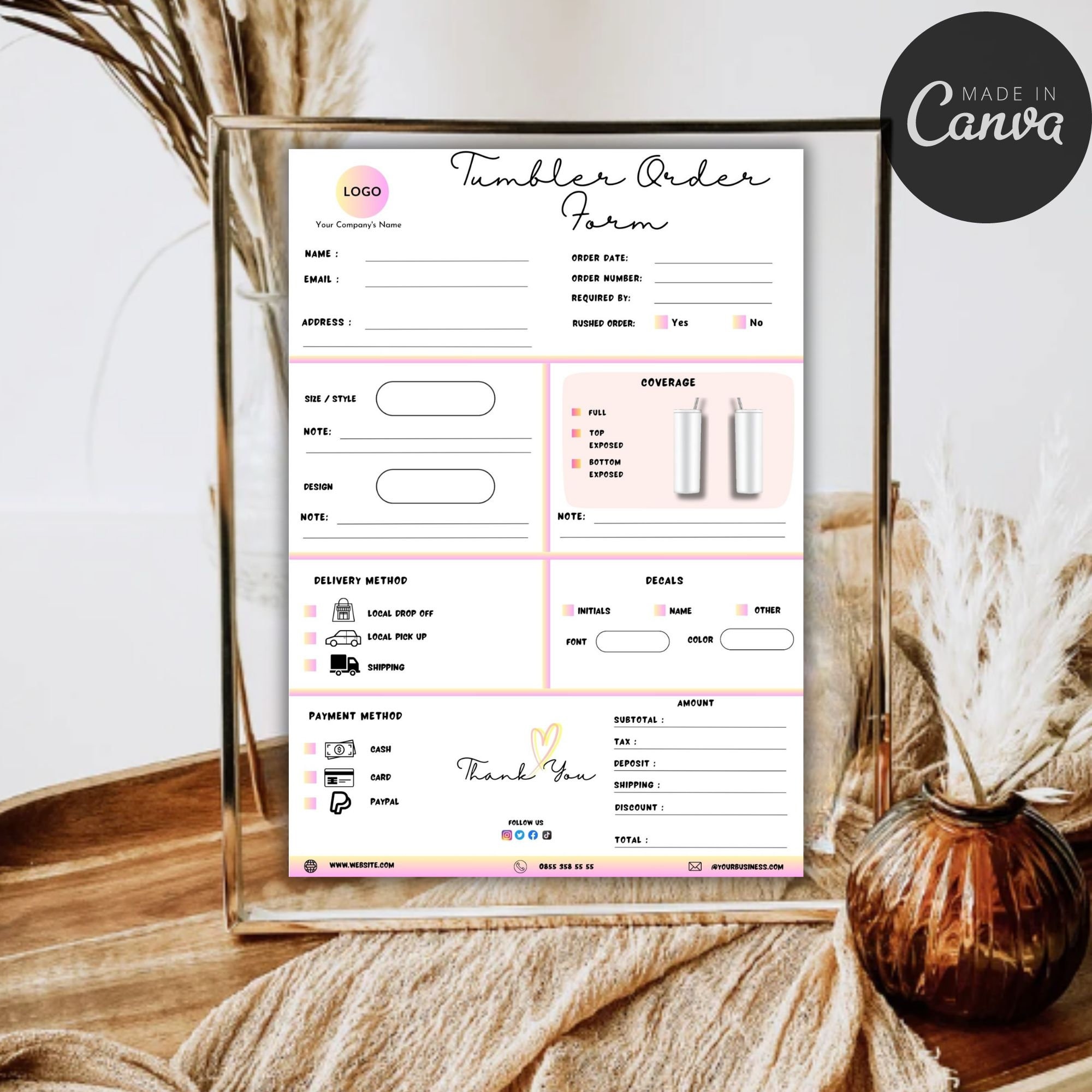 Editable Tumbler Order Form Template Custom Tumbler Order Form ...