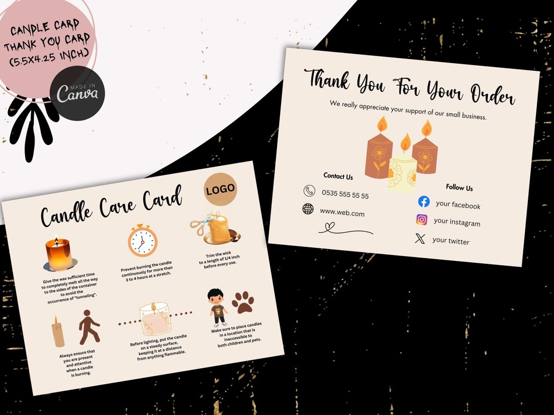 Printable Candle Instructions Candle Care Card Candle Thank You Card ...