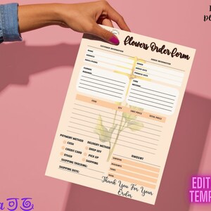 EDITABLE FLORIST ORDER Form Wedding Flowers Printable Flowers Order ...