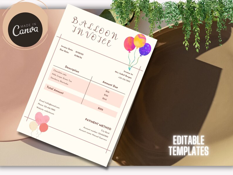 Balloon Invoice Template Receipt Template Business Template Printable ...