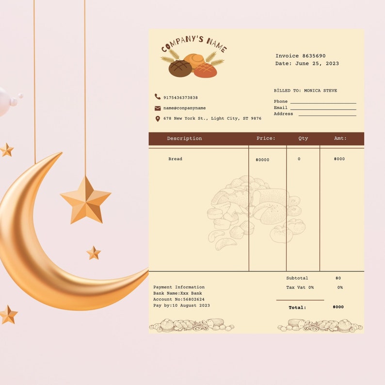 Bakery Invoice Template Receipt Template Business Template Printable ...