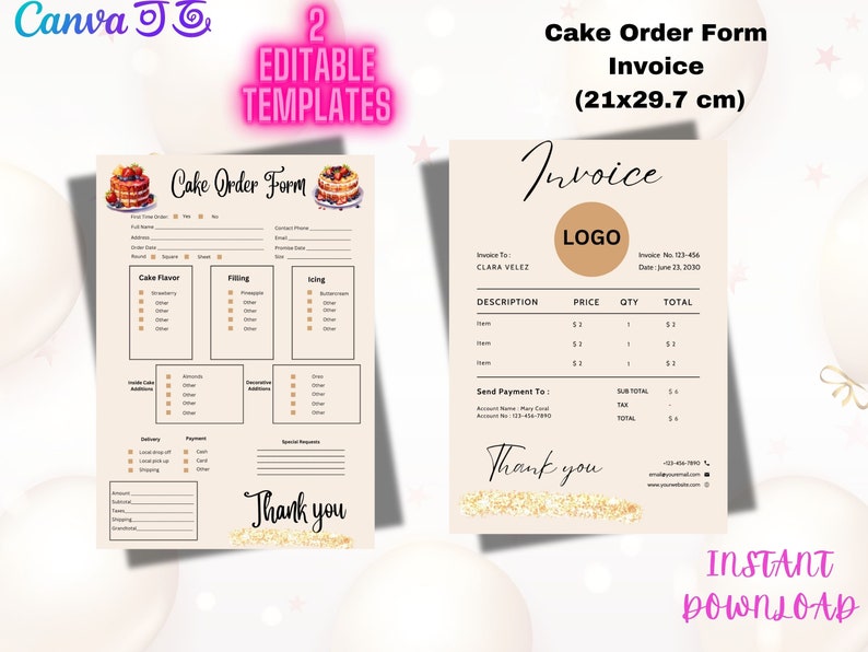 Editable Cake Order Form Invoice Cake Invoice Bakery Order Form ...
