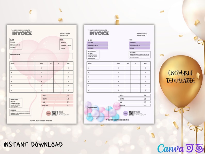 Editable Balloon Invoice Template Balloon Artist Invoice Template ...