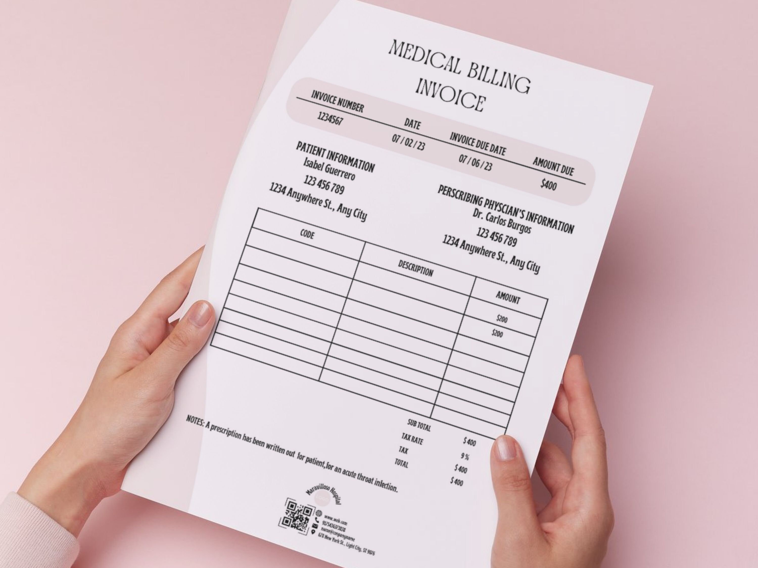 Editable Medical Invoice Template Custom Doctor's Medical Bill Receipt ...